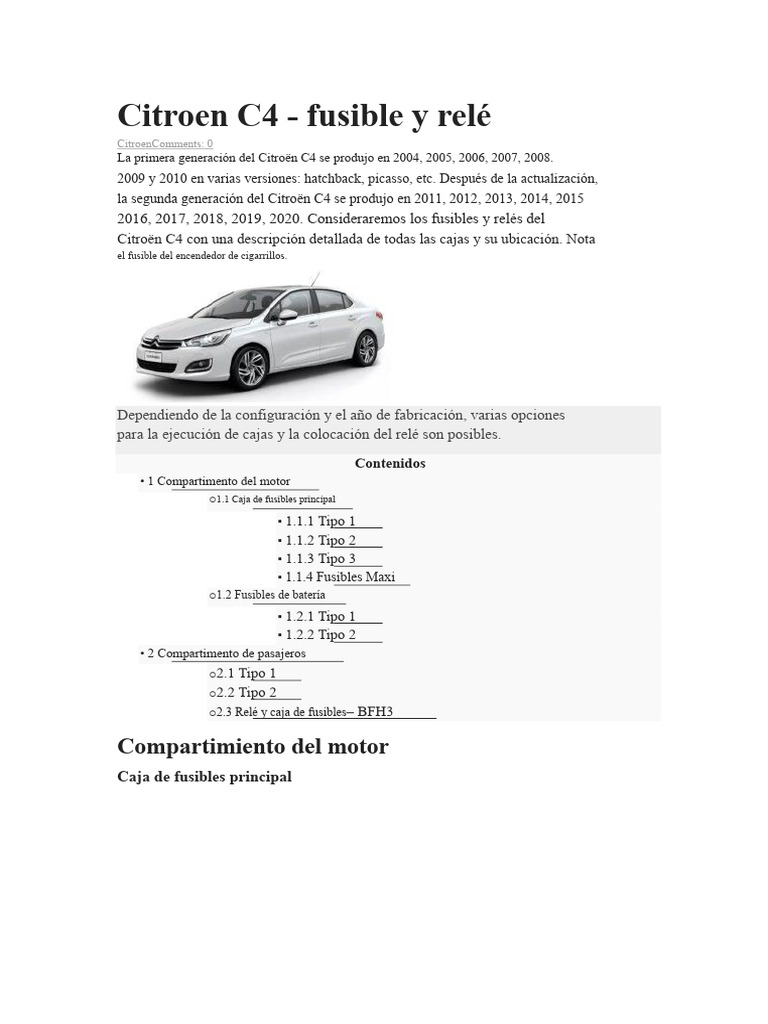 Citroën C4 | PDF | Relé | Fusible (Eléctrico)