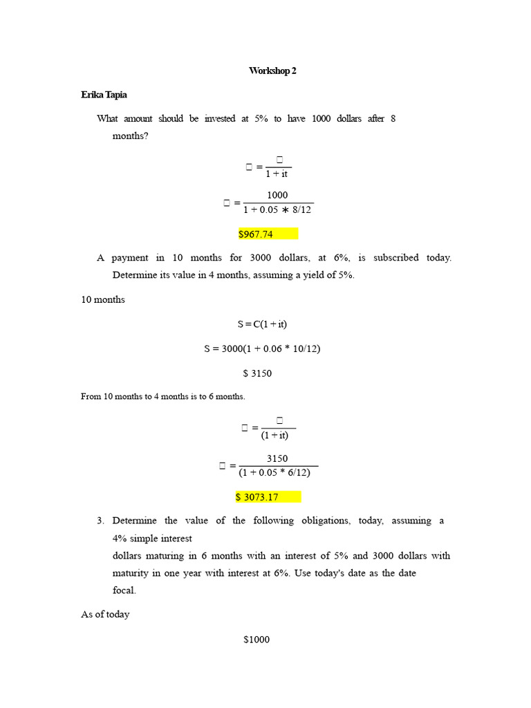 Simple Interest Exercises | PDF | Interest | Present Value