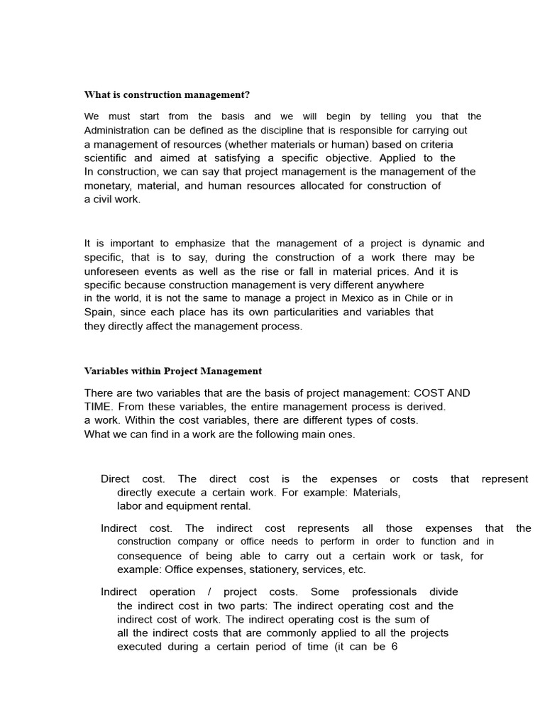 Construction Management | PDF | Specification (Technical Standard) | Project Management