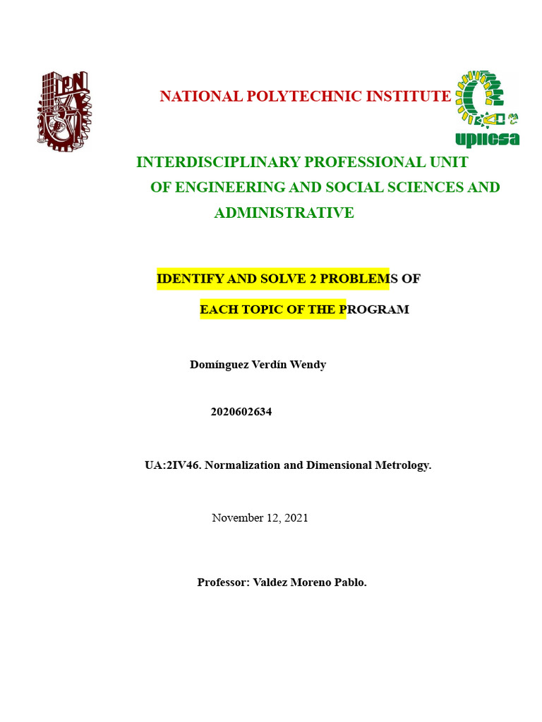 Solved Problems Dominguez Verdin Wendy Norm and Metrol Dim | PDF | Surface Roughness | Gear