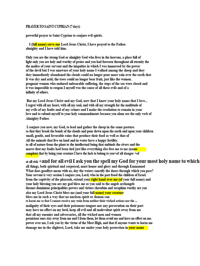 Prayer To Saint Cyprian Pdf God The Father Angel