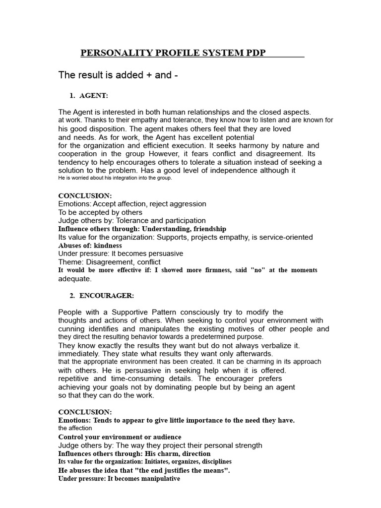 Personality Profile System PDP | PDF | Personality Psychology | Emotions