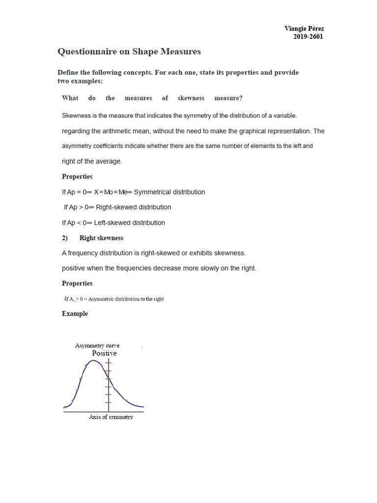 Shape Measures Questionnaire | PDF | Skewness | Statistical Theory