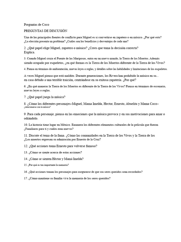 Preguntas Sobre Coco | PDF