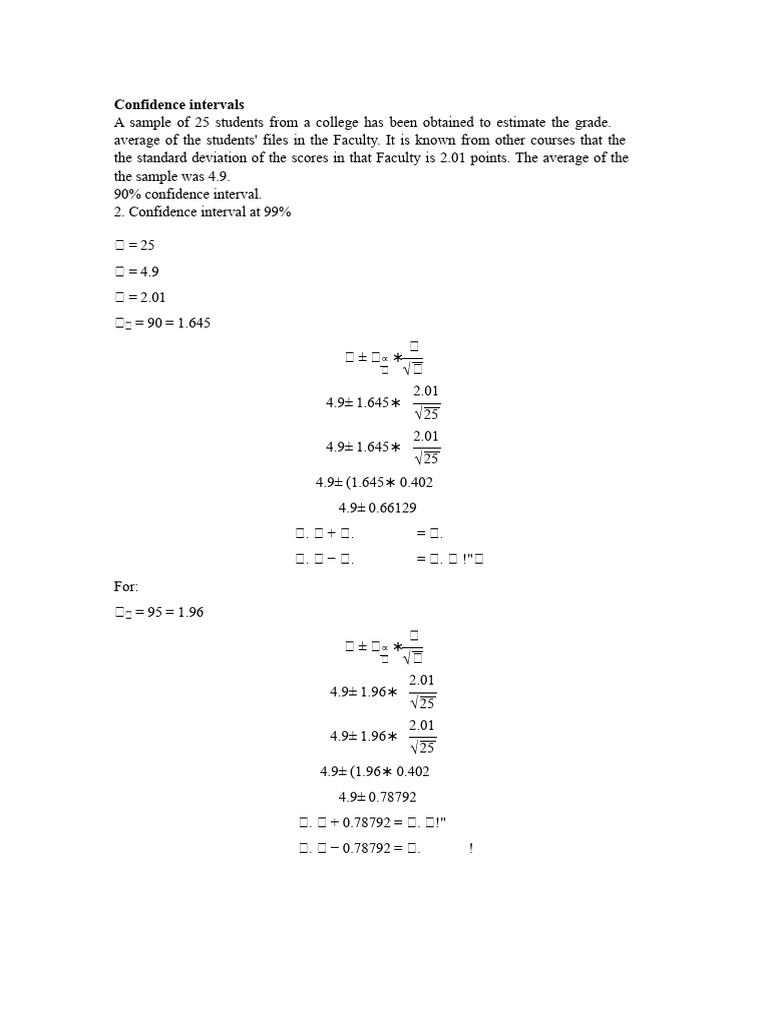 Confidence Intervals Exercises PDF | PDF | Confidence Interval | Variance