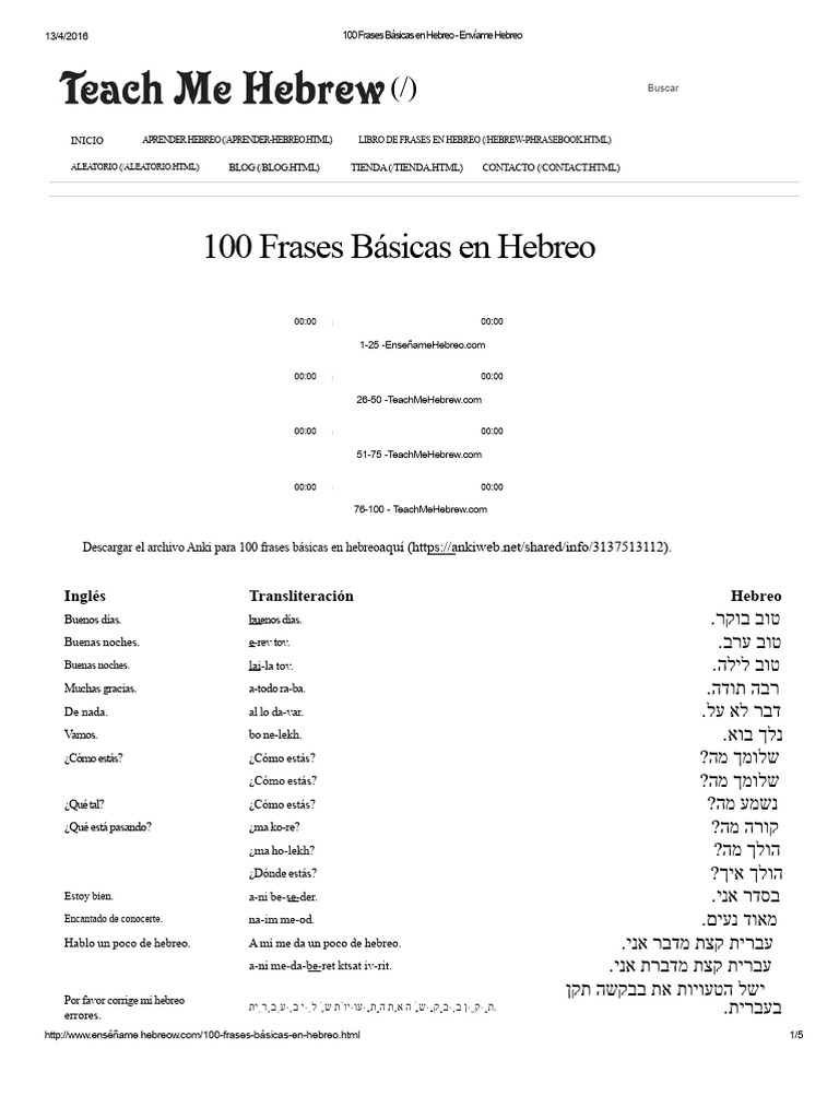 100 Frases Básicas en Hebreo - Enséñame Hebreo | PDF