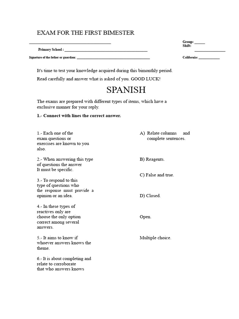 6th Grade First Bimester Exam PDF | PDF | Question | Brain