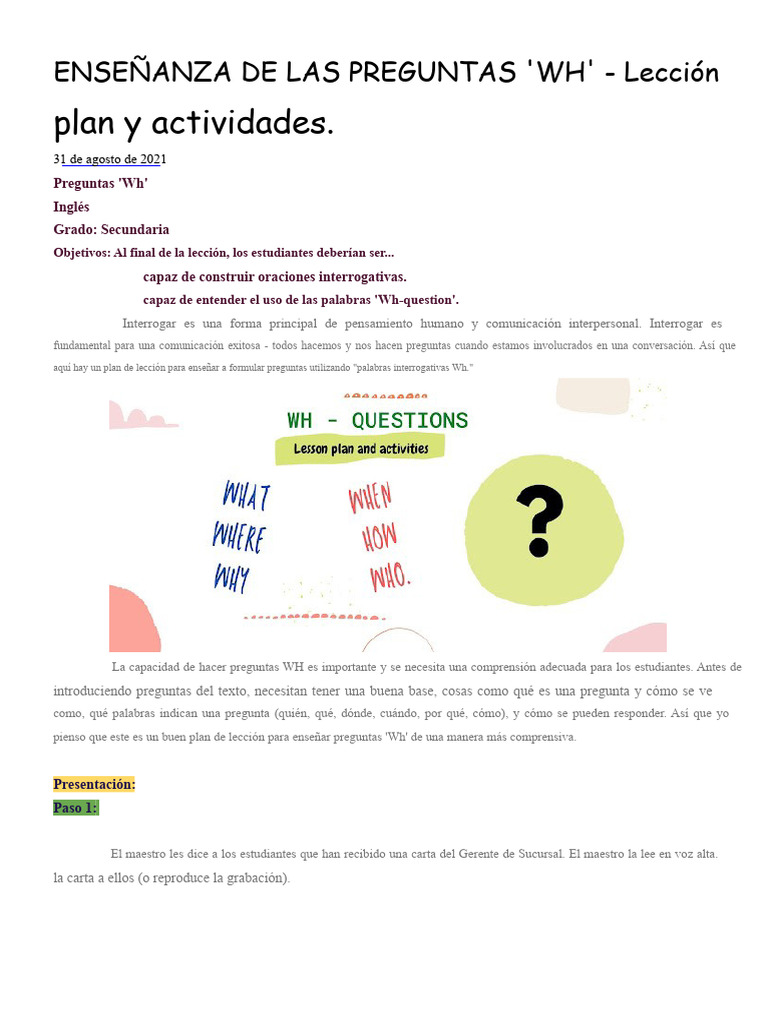 Enseñando Preguntas Con WH | PDF | Comunicación | Cognición