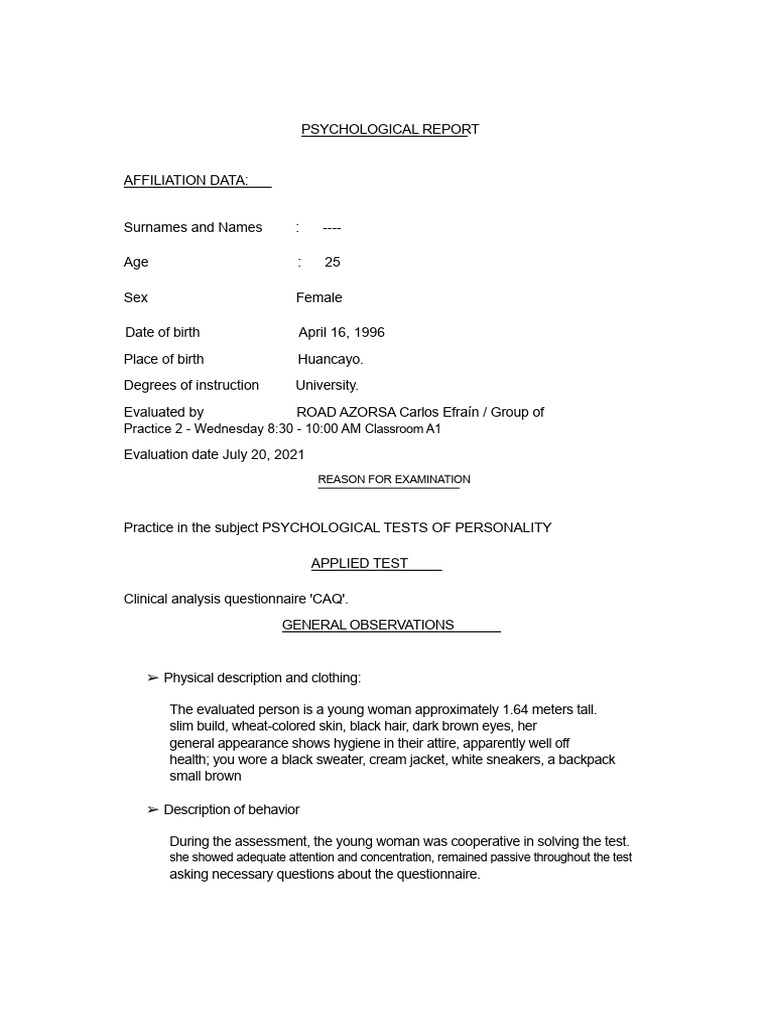 Caq Test Results | PDF | Psychology | Behavioural Sciences