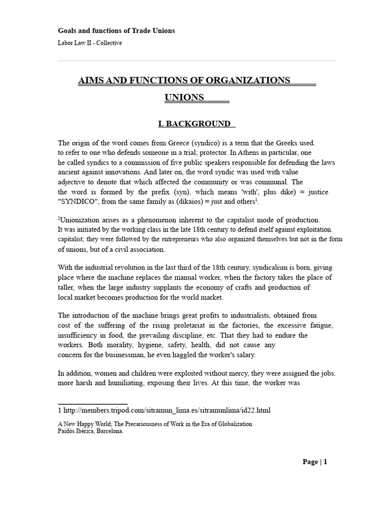 Purposes and Functions of Trade Union Organizations | PDF | Trade Union ...