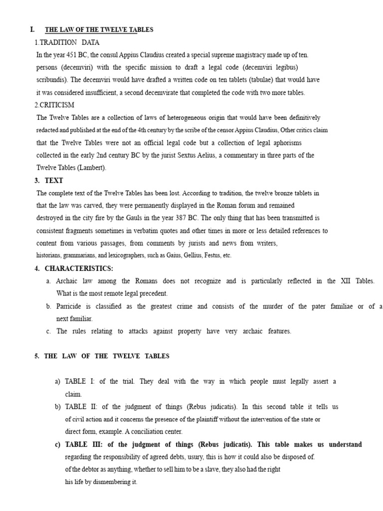 The Law of The Twelve Tables Summary | PDF | Ancient Rome | Classical ...