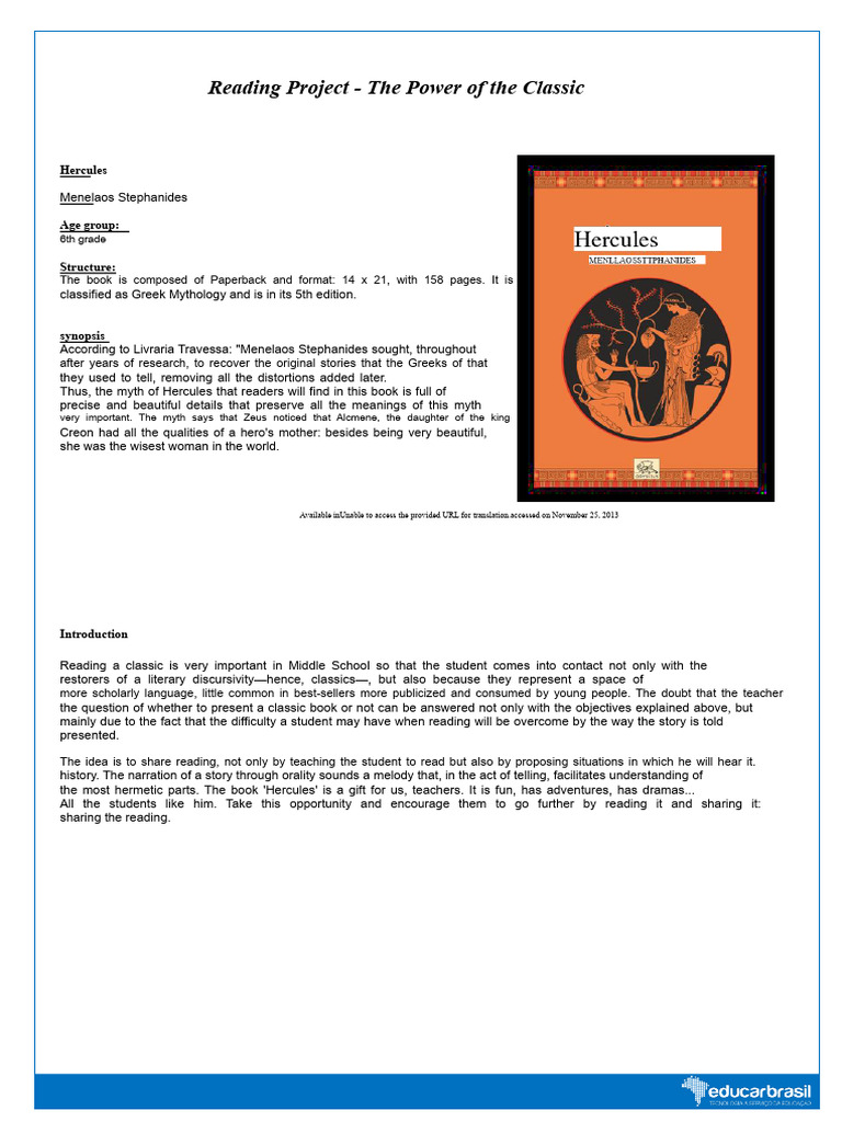 Teaching Hercules: A Reading Project | PDF | Books