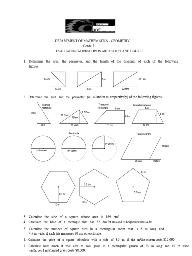 Evaluative Workshop On Areas of Plane Figures | PDF | Area | Rectangle