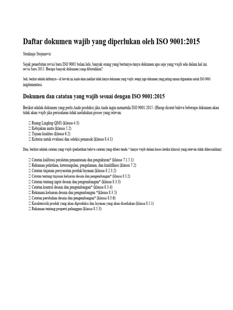 Dokumen Wajib ISO 9001:2015 | PDF