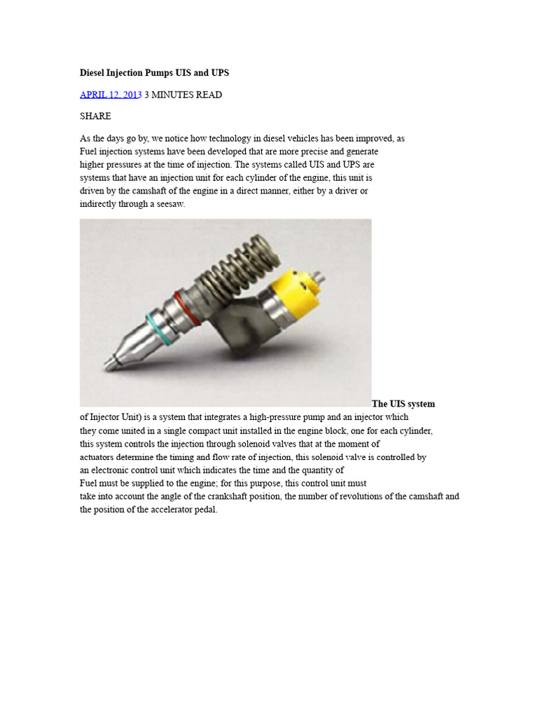 Diesel Injection Pumps UIS and UPS | PDF | Fuel Injection | Diesel Engine