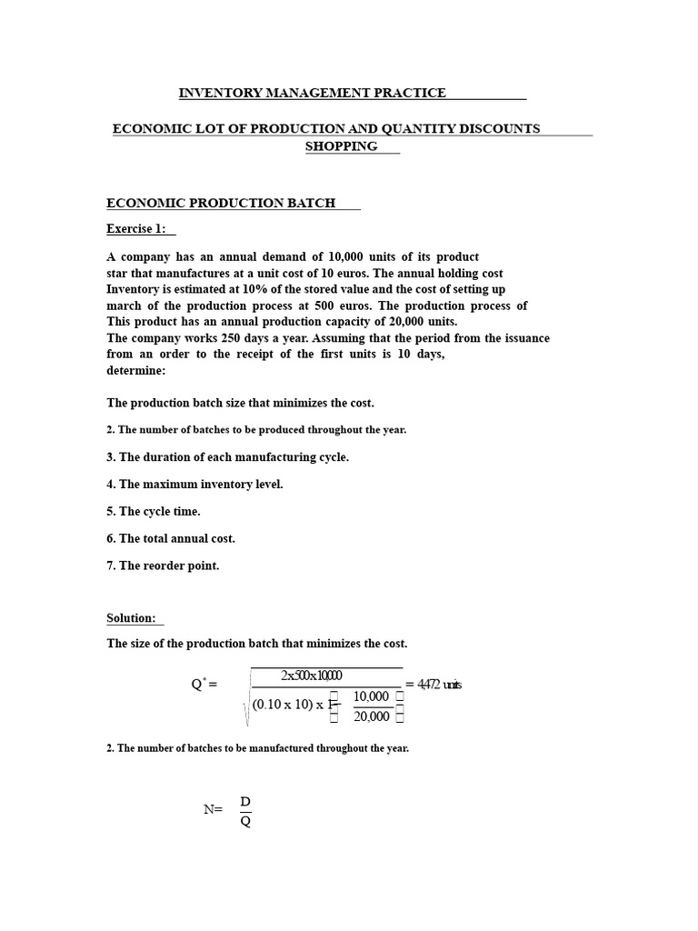 Practice EPQ and Quantity Discounts For Purchases | PDF | Business ...