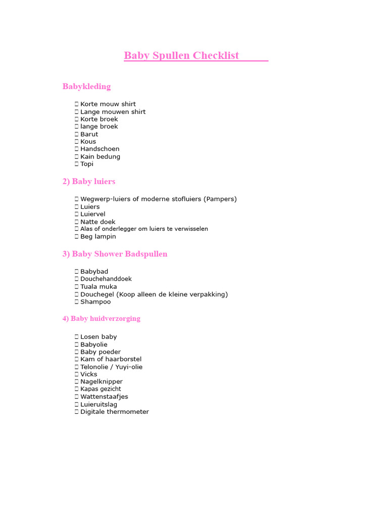 Baby Mama Checklists | PDF