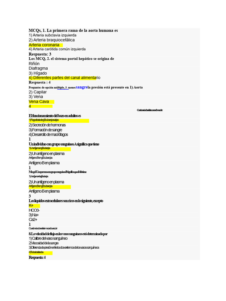 Preguntas de Opción Múltiple | PDF | Aorta | Sistema circulatorio