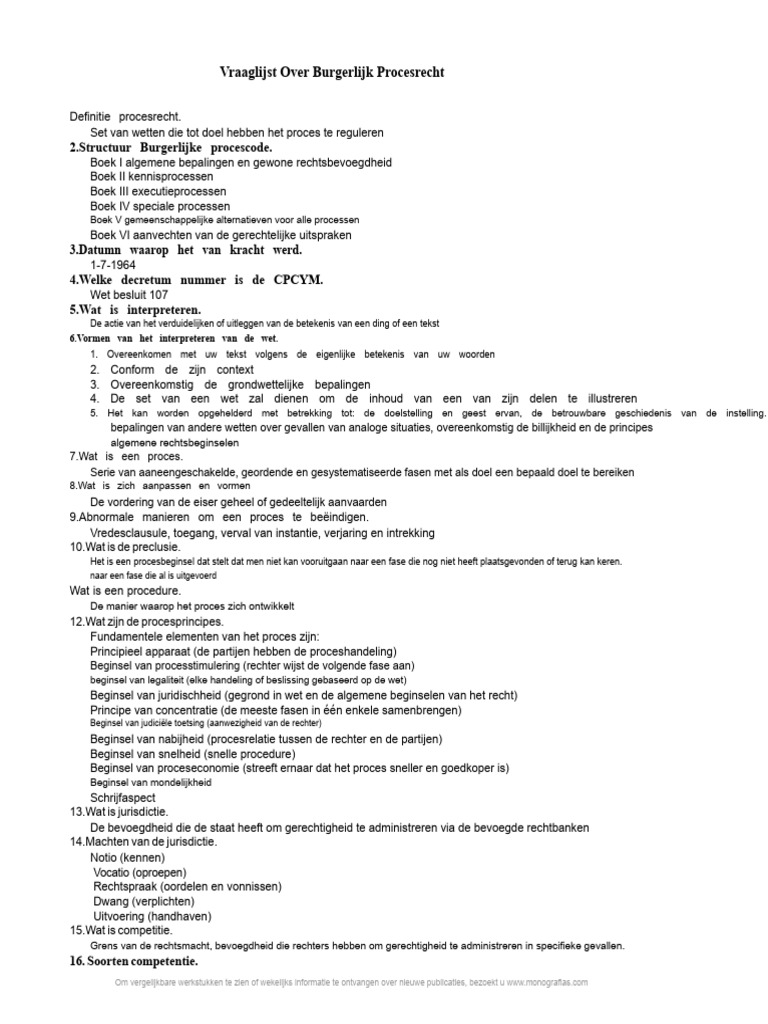 Vraaglijst Burgerlijk Procesrecht | PDF