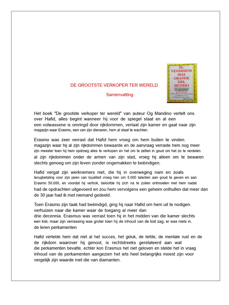 Samenvatting de Grootste Verkoper Ter Wereld | PDF