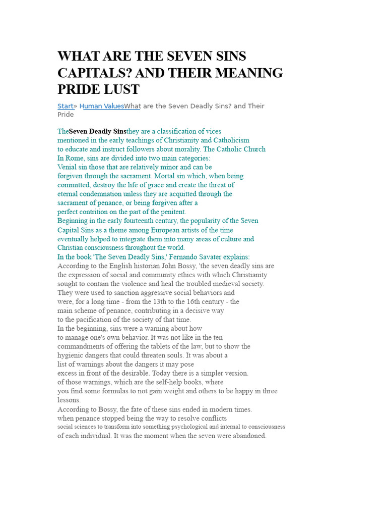 The Seven Deadly Sins | PDF | Seven Deadly Sins | Penance