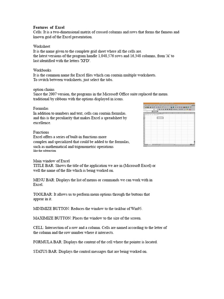 Excel Features and Formulas Explained | PDF | Microsoft Excel | Window ...
