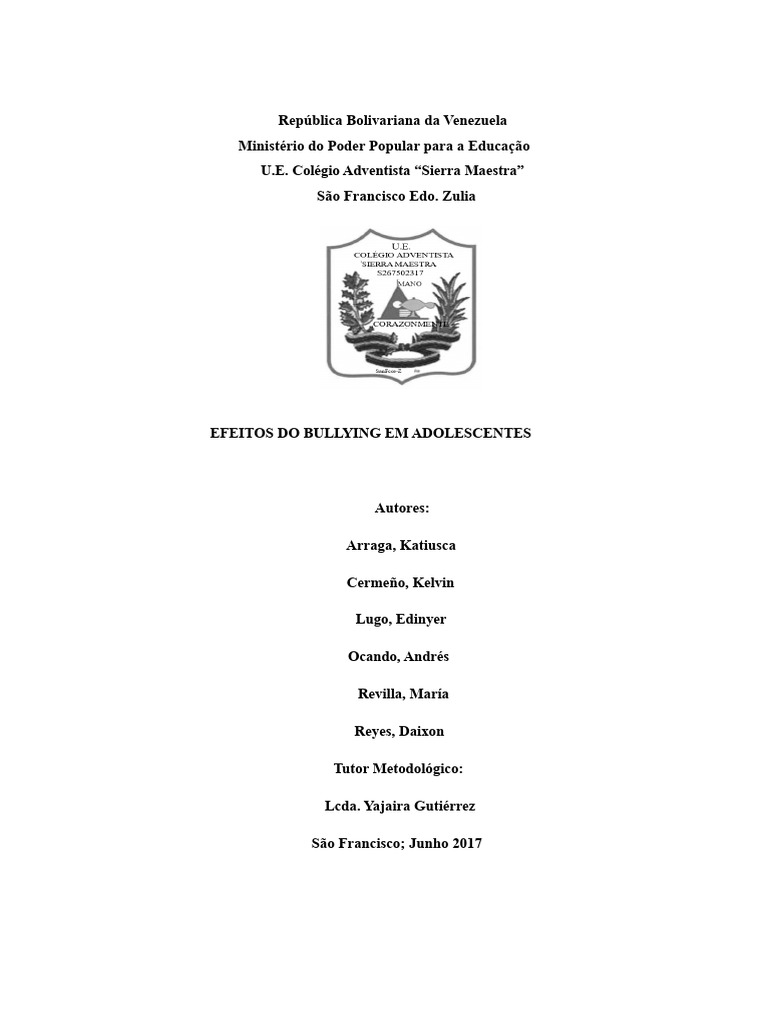 Tese de Assédio Escolar | PDF | Assédio moral/bullying | Agressão