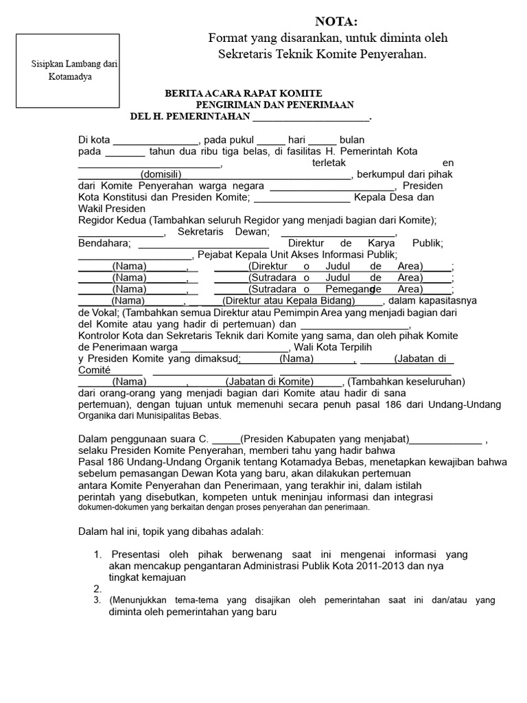 Model Berita Acara Pertemuan Komite ER | PDF