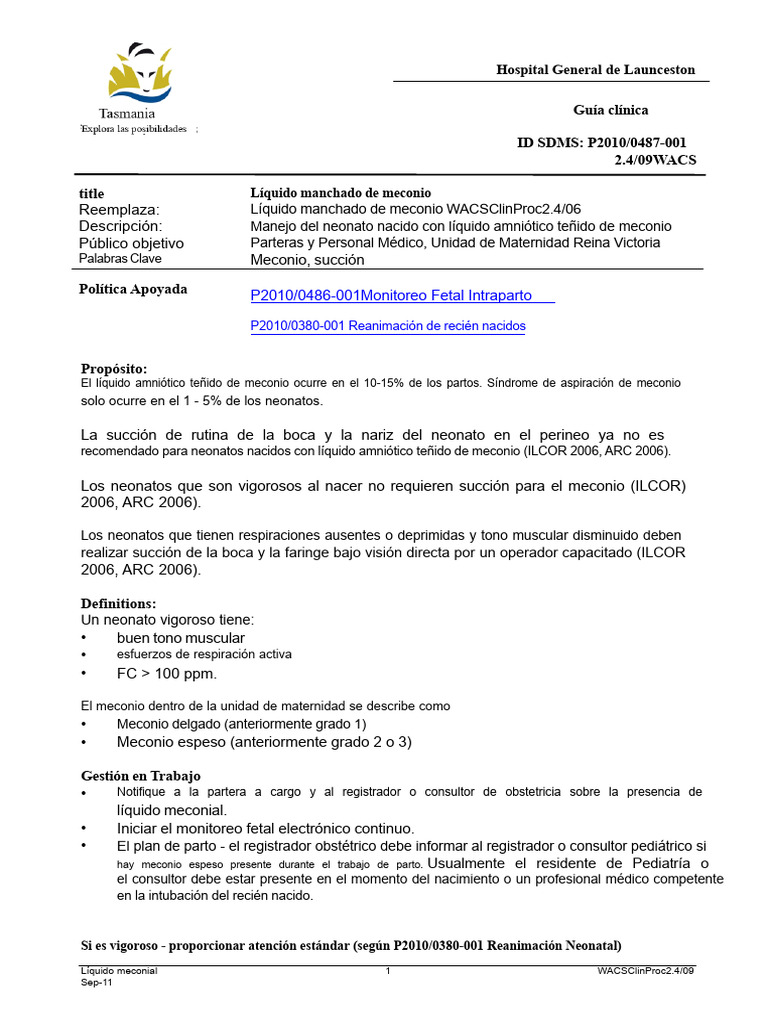 Manejo del líquido meconial en neonatos | PDF | Reanimación ...