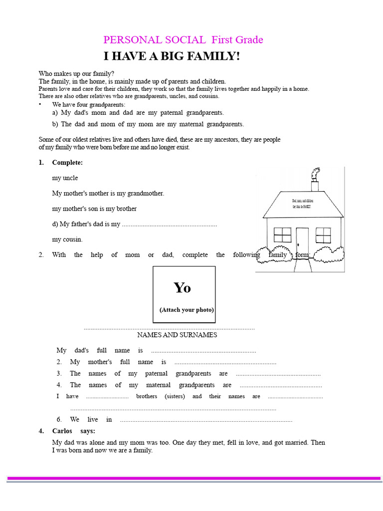 My Family For First Grade | PDF | Family | Interpersonal Relationships