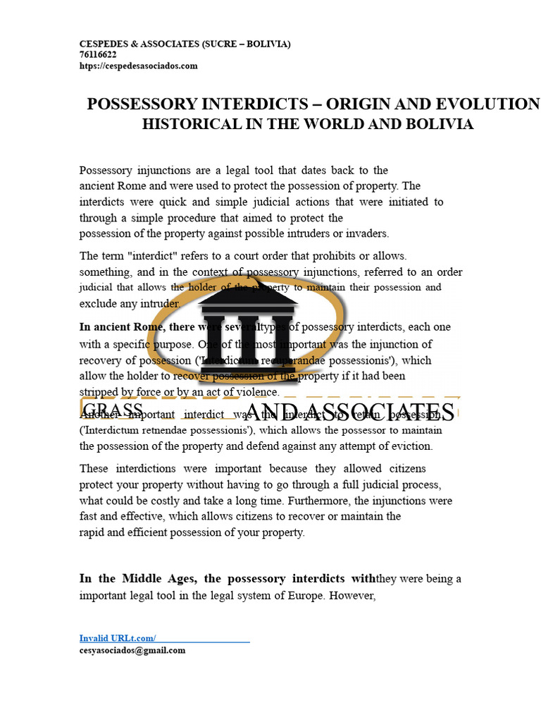 Possessory Interdicts - Origin and Evolution in The World and Bolivia | PDF | Injunction | Property