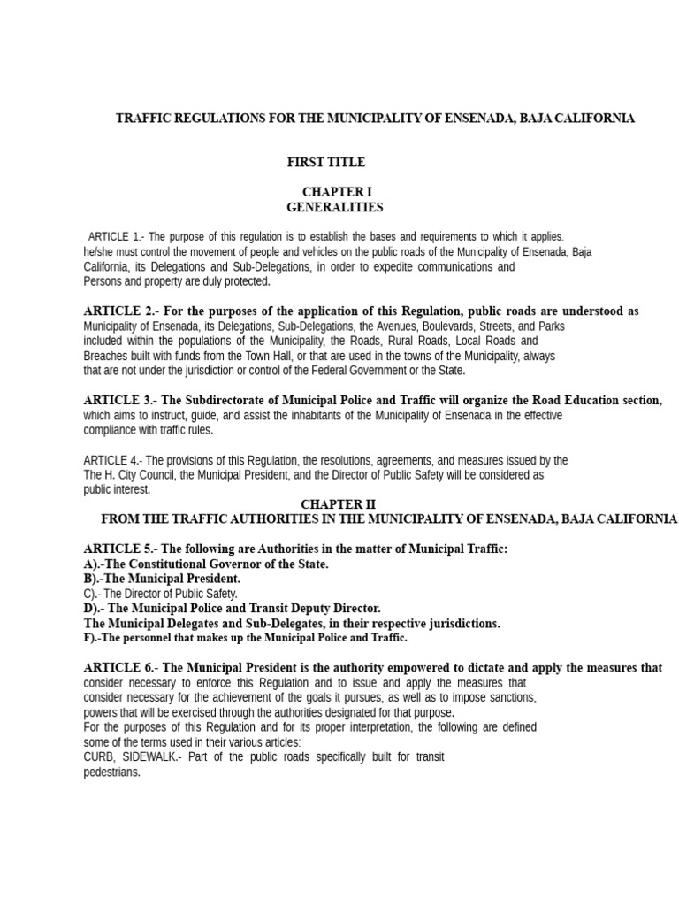New Traffic Regulations For The Municipality of Ensenada | PDF ...