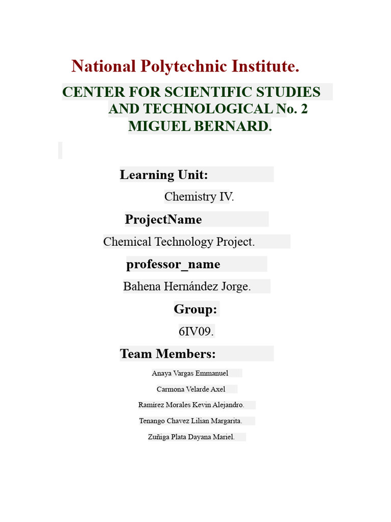 Chemical Technology Project Overview | PDF