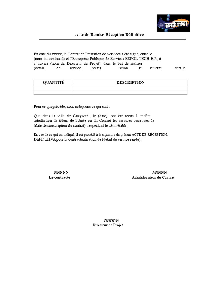 Format de Procès-Verbal de Réception Définitive | PDF