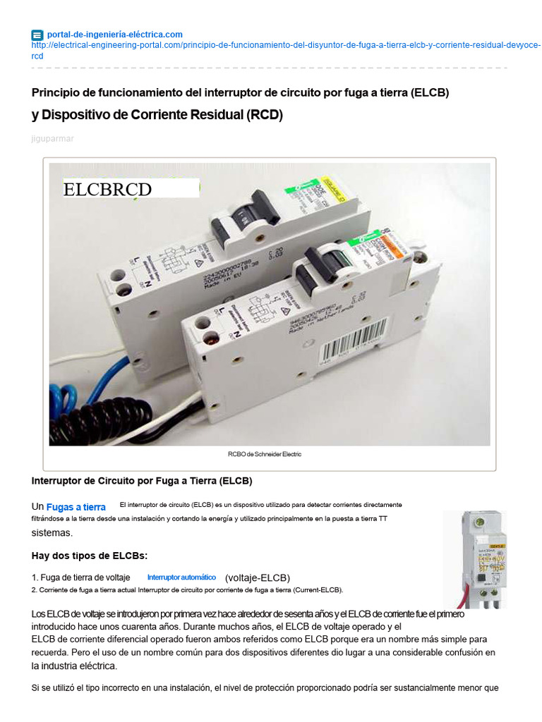 Principio de Funcionamiento Del Interruptor de Fuga A Tierra (ELCB), RCD PDF | PDF | Inductor ...