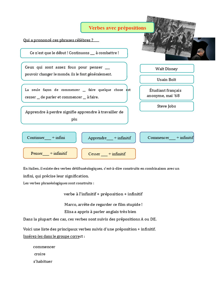Verbes français avec prépositions expliqués | PDF | Verbe | Linguistique