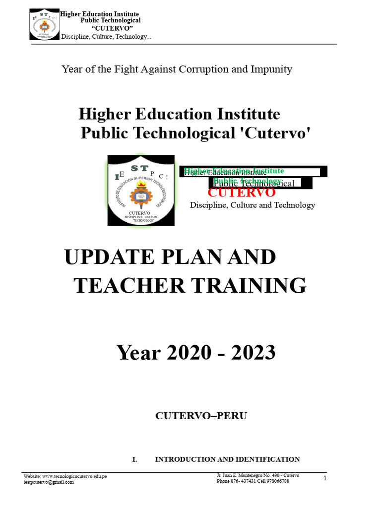 Teacher Training Plan 2020-2023 CUTERVO | PDF | Teachers | Learning