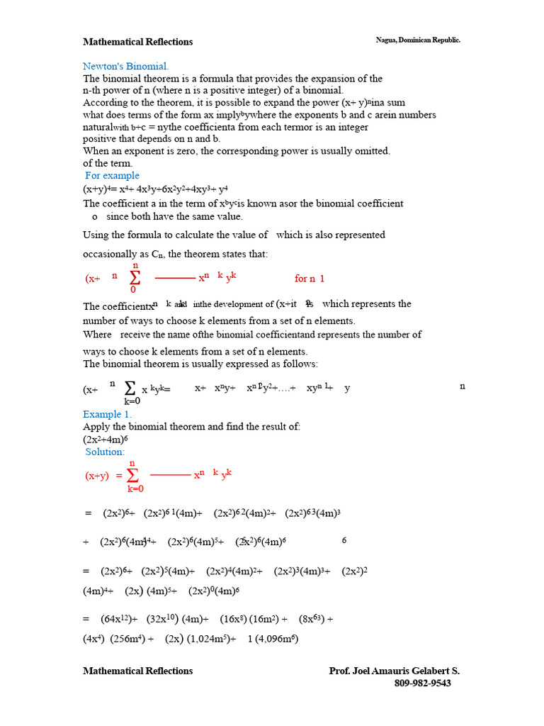 Newton's Binomial PDF | PDF | Discrete Mathematics | Number Theory