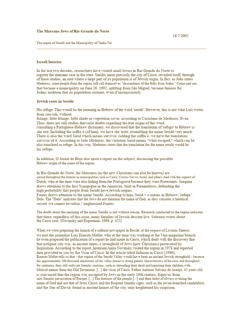 The Marrano Jews of Rio Grande Do Norte | PDF