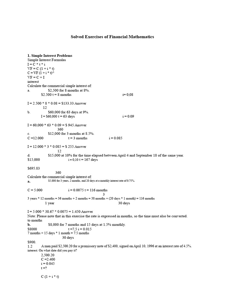 Solved Exercises in Financial Mathematics | PDF | Present Value | Interest
