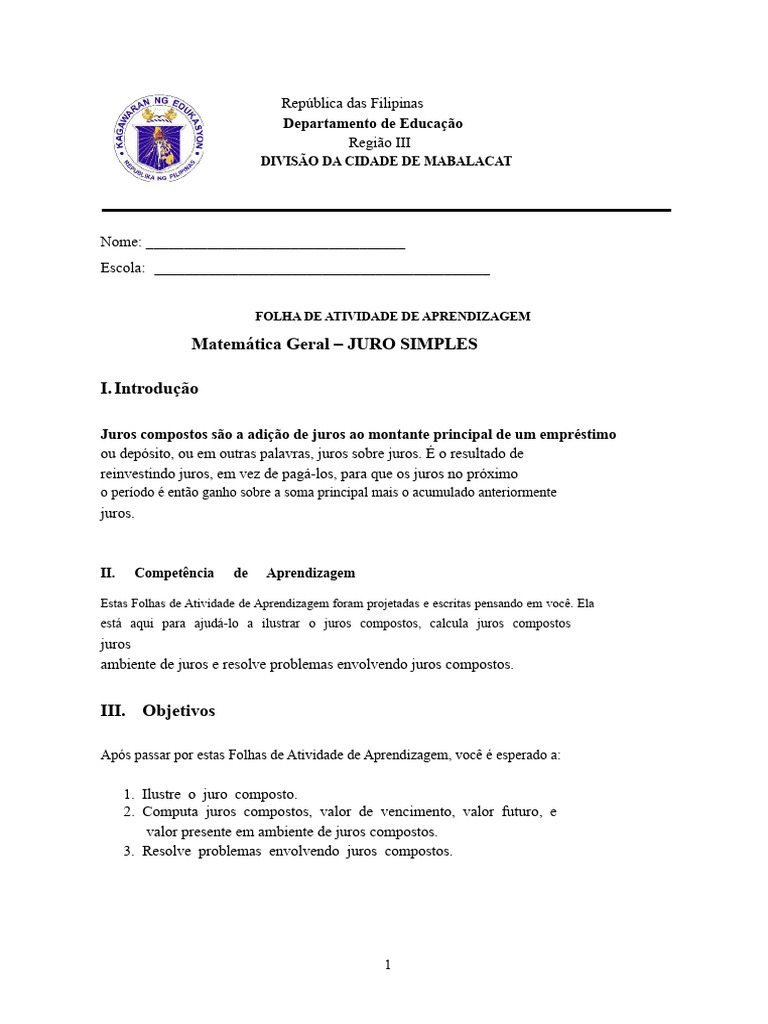 Gen - Math G11 Q2 Wk2 Juros Compostos | PDF | Juros | Dinheiro