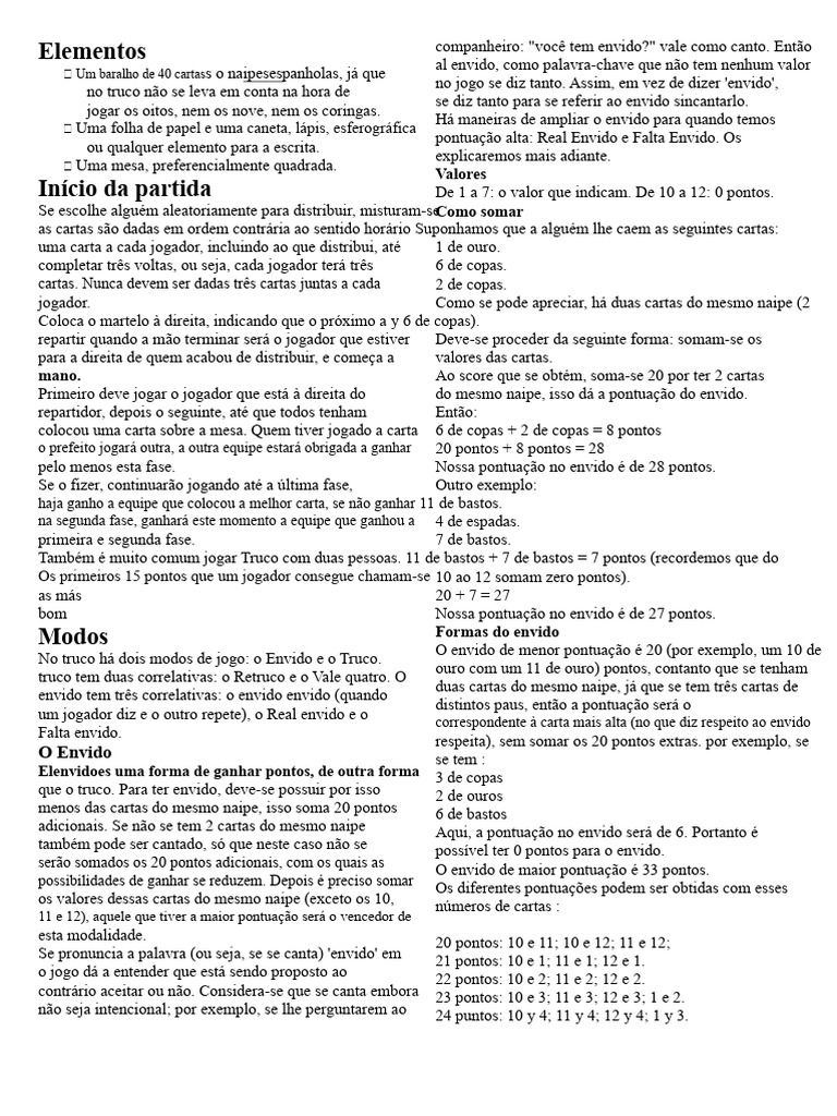 Regras do Truco Argentino e Envido | PDF | Cartas de baralho | Jogos de ...