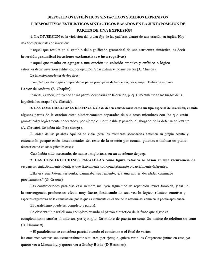 Dispositivos Estilísticos Sintácticos y Medios Expresivos | PDF | Sintaxis | Oración (Lingüística)