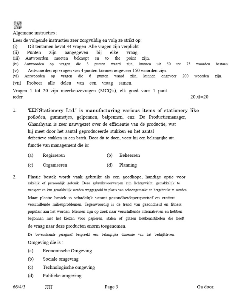 Voorbeeldexamen Bedrijfsleven Klas 12 | PDF