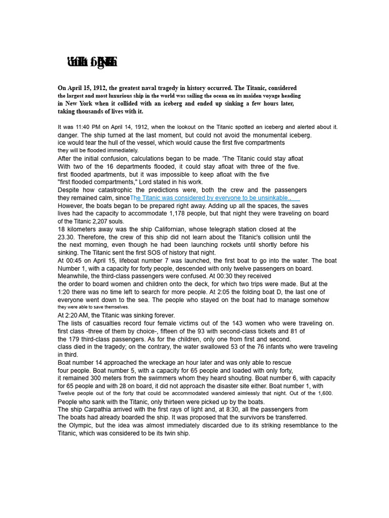 Titanic's Tragic Sinking: April 1912 | PDF | Watercraft | Maritime ...