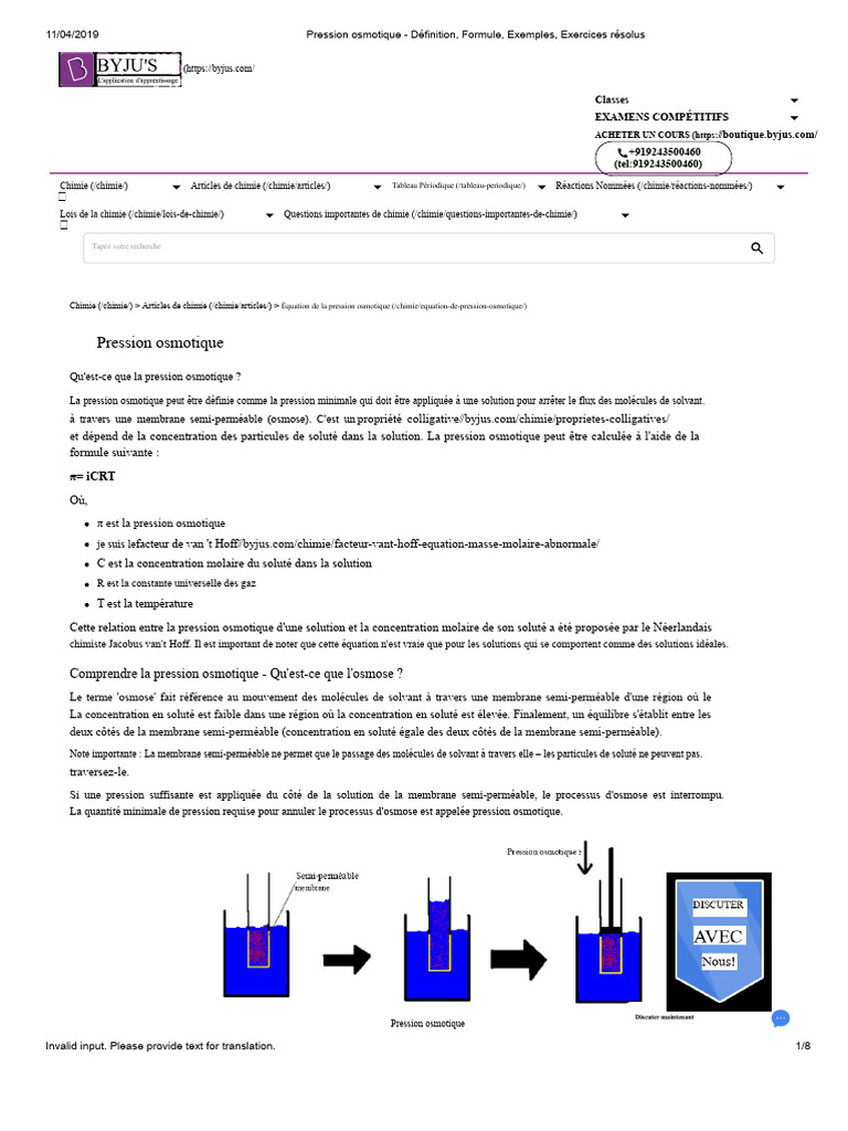 Pression Osmotique : Définition et Formule | PDF | Osmose | Sciences ...