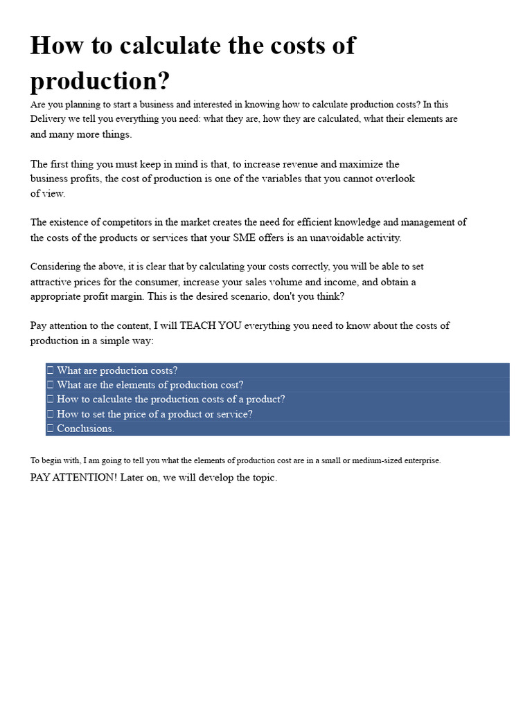 How To Calculate Production Costs | PDF | Profit (Economics) | Cost Of ...