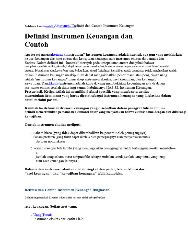 Definisi dan Contoh Instrumen Keuangan | PDF