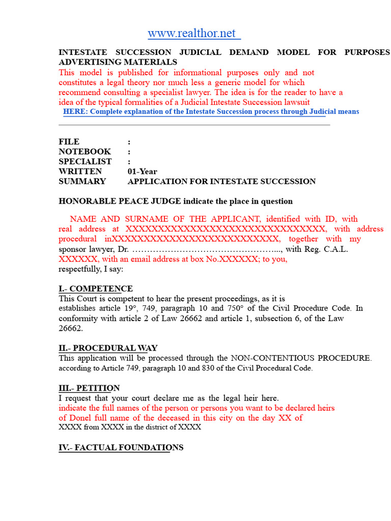 Intestate Inheritance Lawsuit Model Download Docx | PDF | Inheritance ...