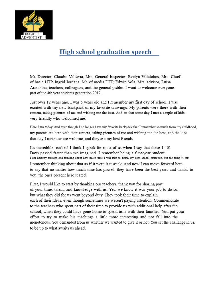 High School Graduation Speech | PDF